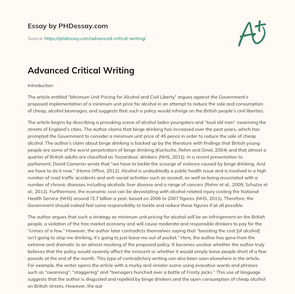 Advanced Critical Writing - PHDessay.com