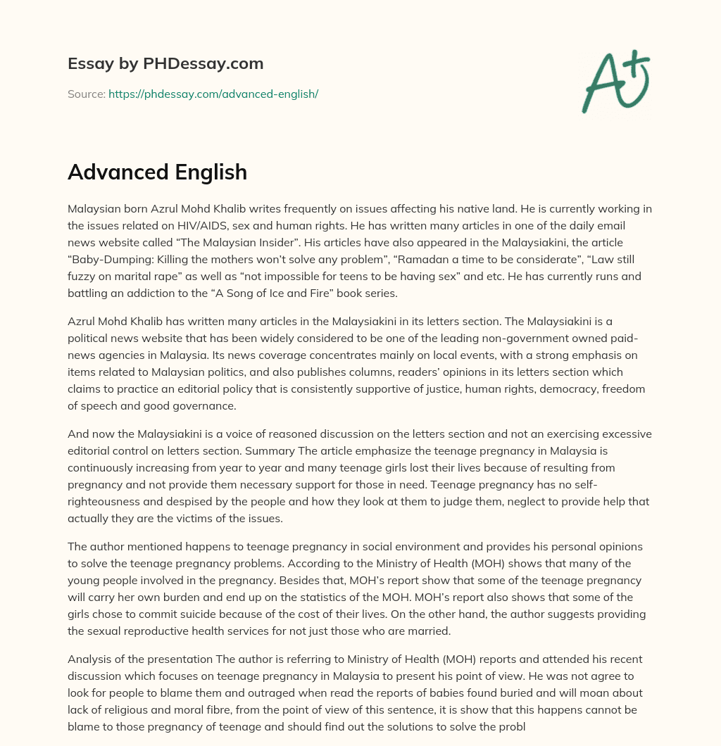 Advanced English - PHDessay.com
