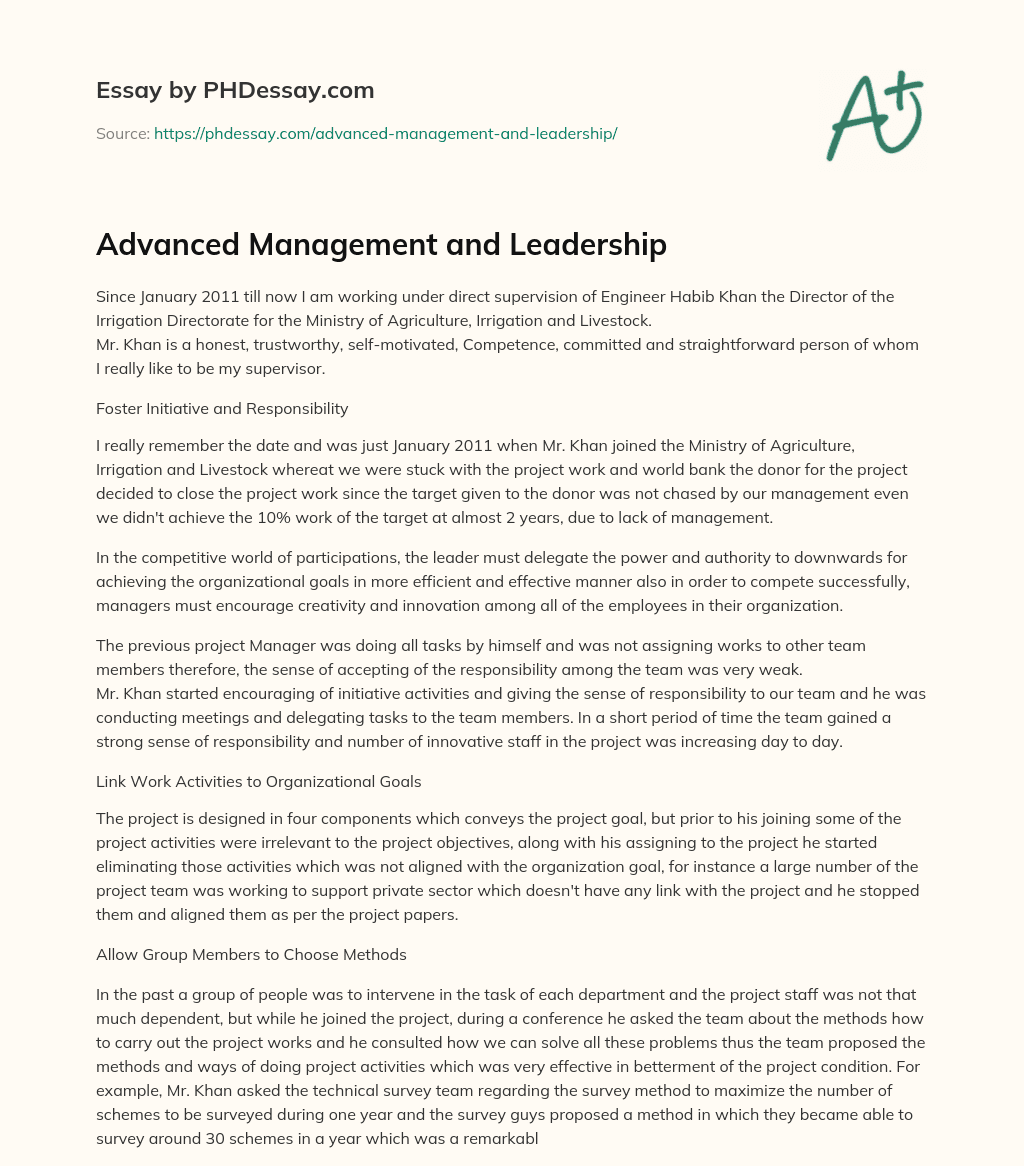 Advanced Management and Leadership - PHDessay.com