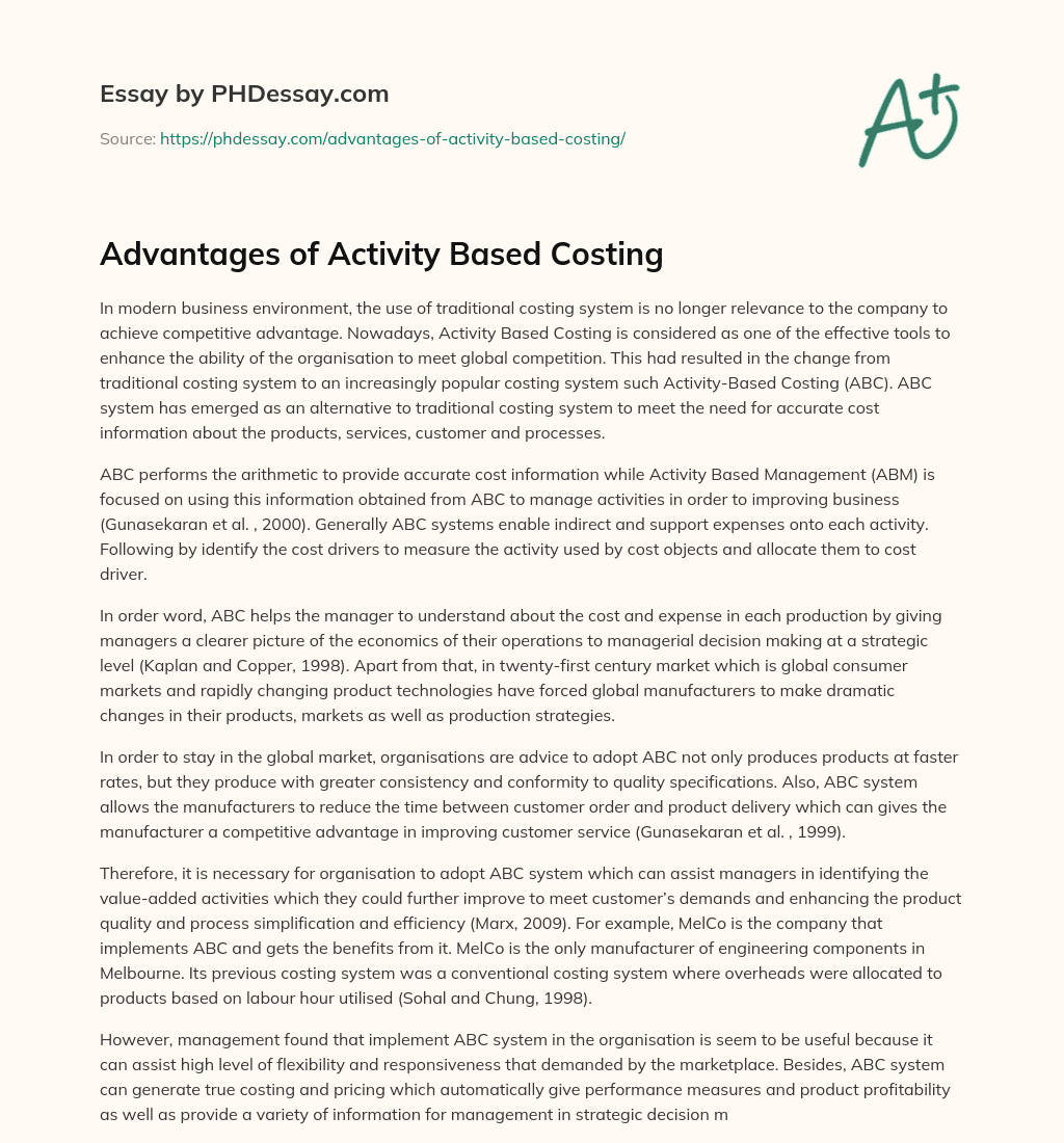 Advantages of Activity Based Costing - PHDessay.com