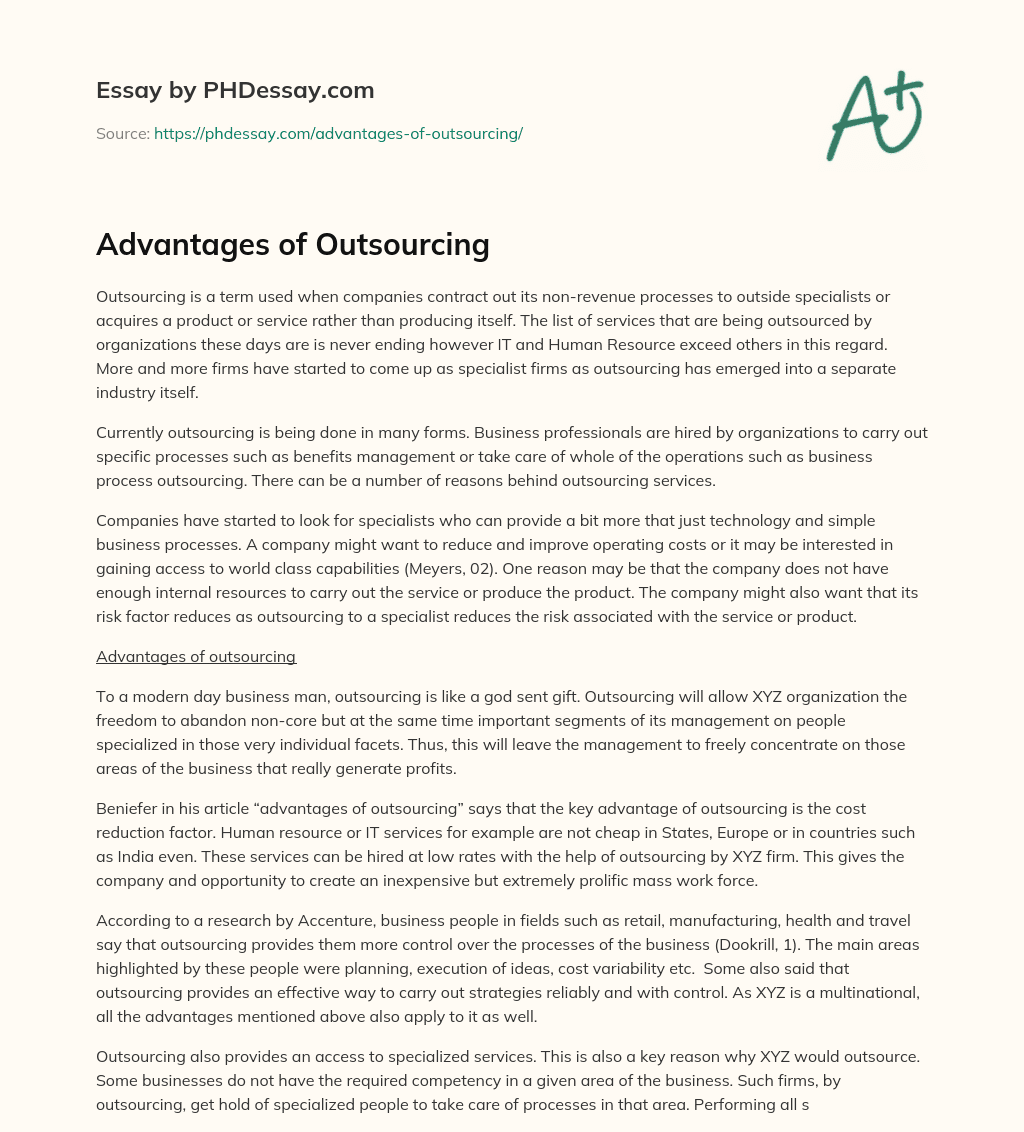 Advantages of Outsourcing - PHDessay.com