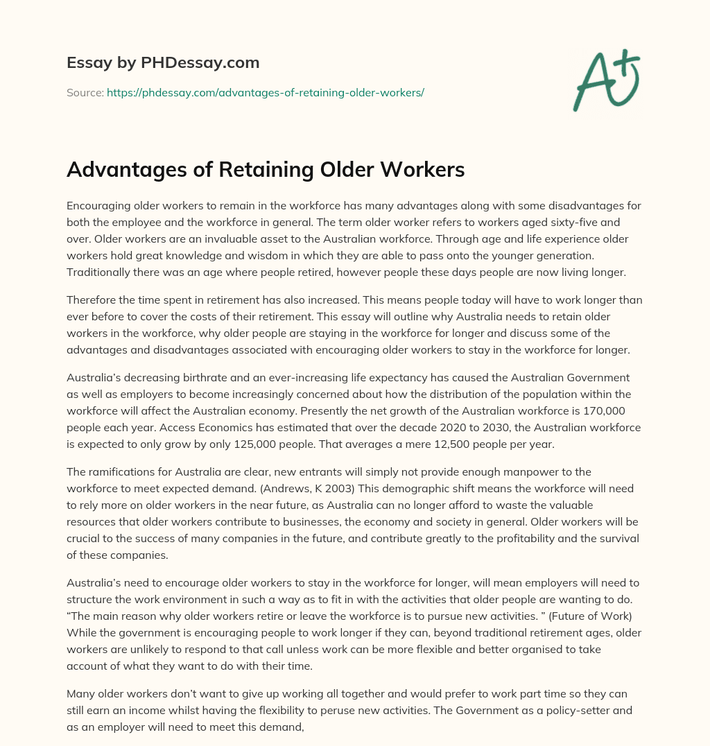 Advantages of Retaining Older Workers - PHDessay.com
