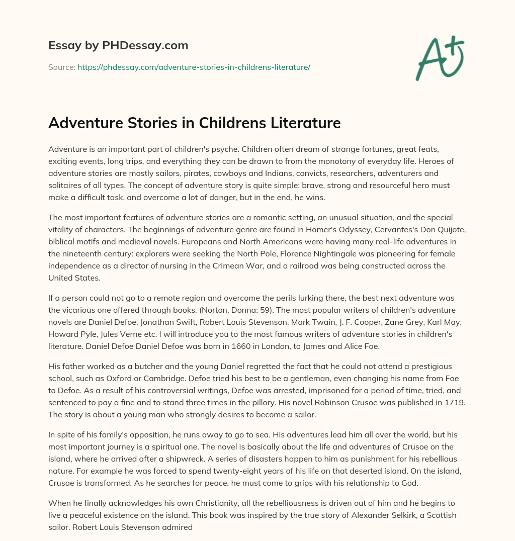 Adventure Stories in Childrens Literature - PHDessay.com
