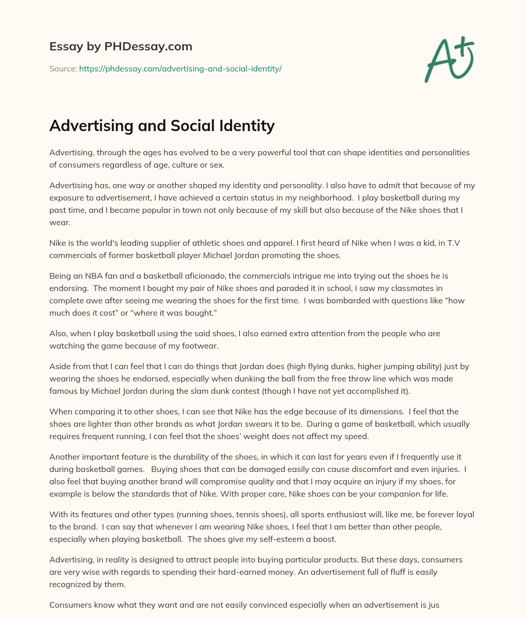 Advertising and Social Identity - PHDessay.com