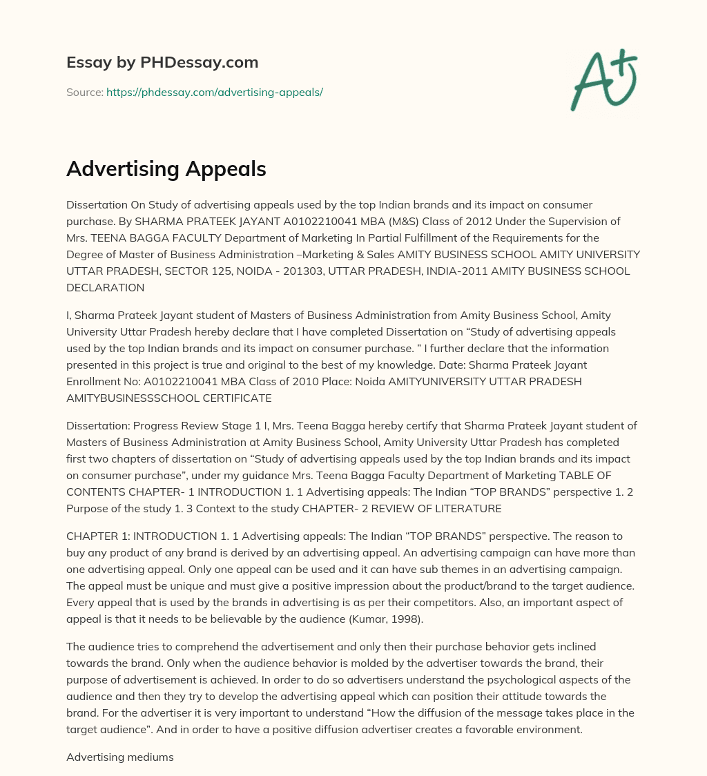 Advertising Appeals - PHDessay.com