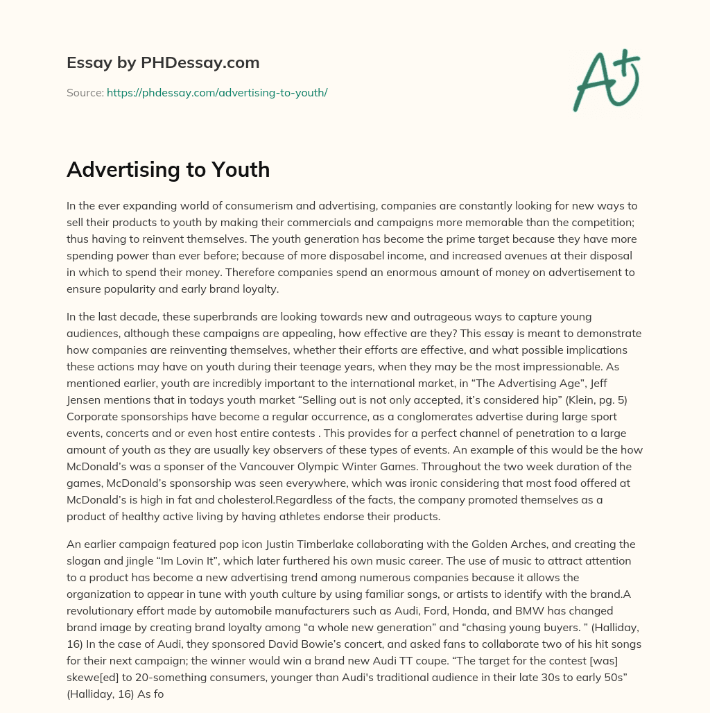 Advertising To Youth Informative Essay Example - PHDessay.com