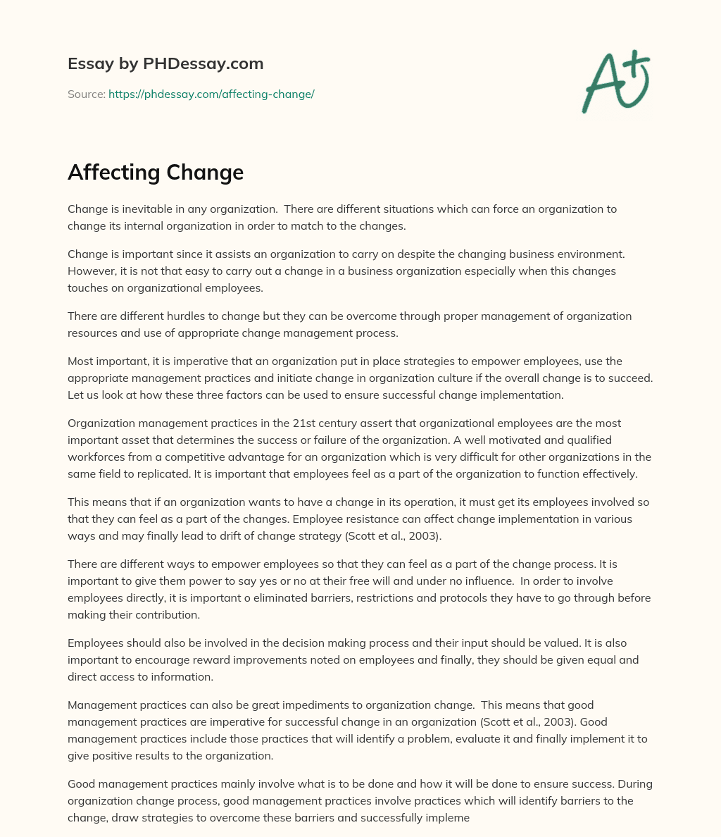 Affecting Change (600 Words) - PHDessay.com