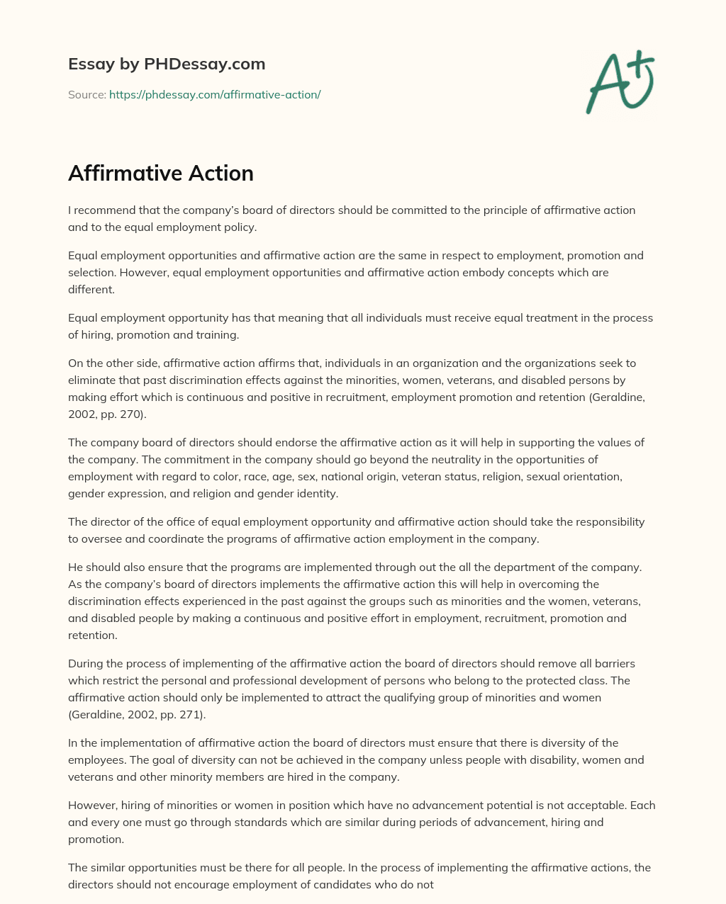 Affirmative Action - PHDessay.com