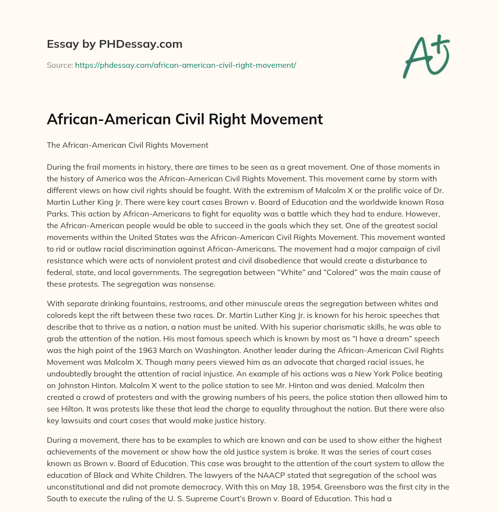 African-American Civil Right Movement - PHDessay.com
