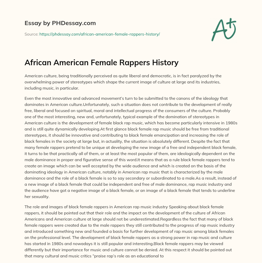 African American Female Rappers History - PHDessay.com