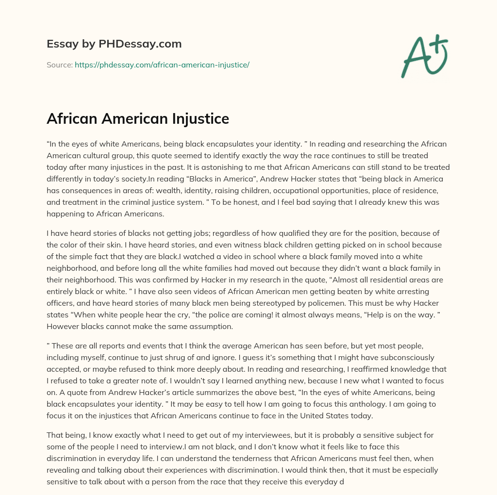African American Injustice - PHDessay.com
