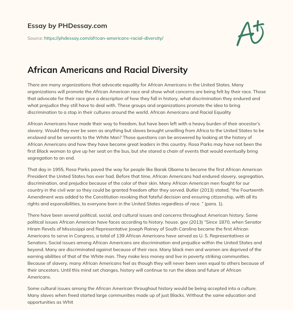 African Americans and Racial Diversity - PHDessay.com