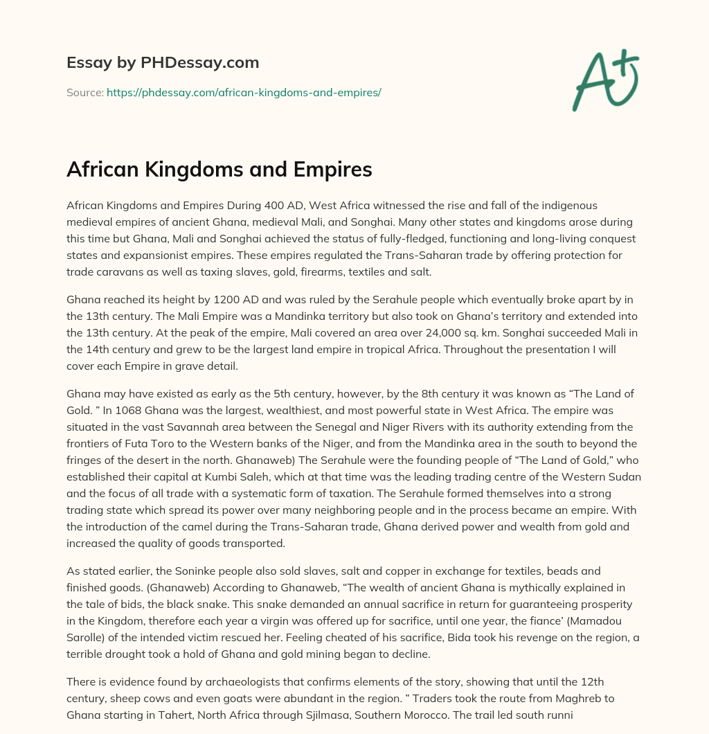 African Kingdoms and Empires - PHDessay.com