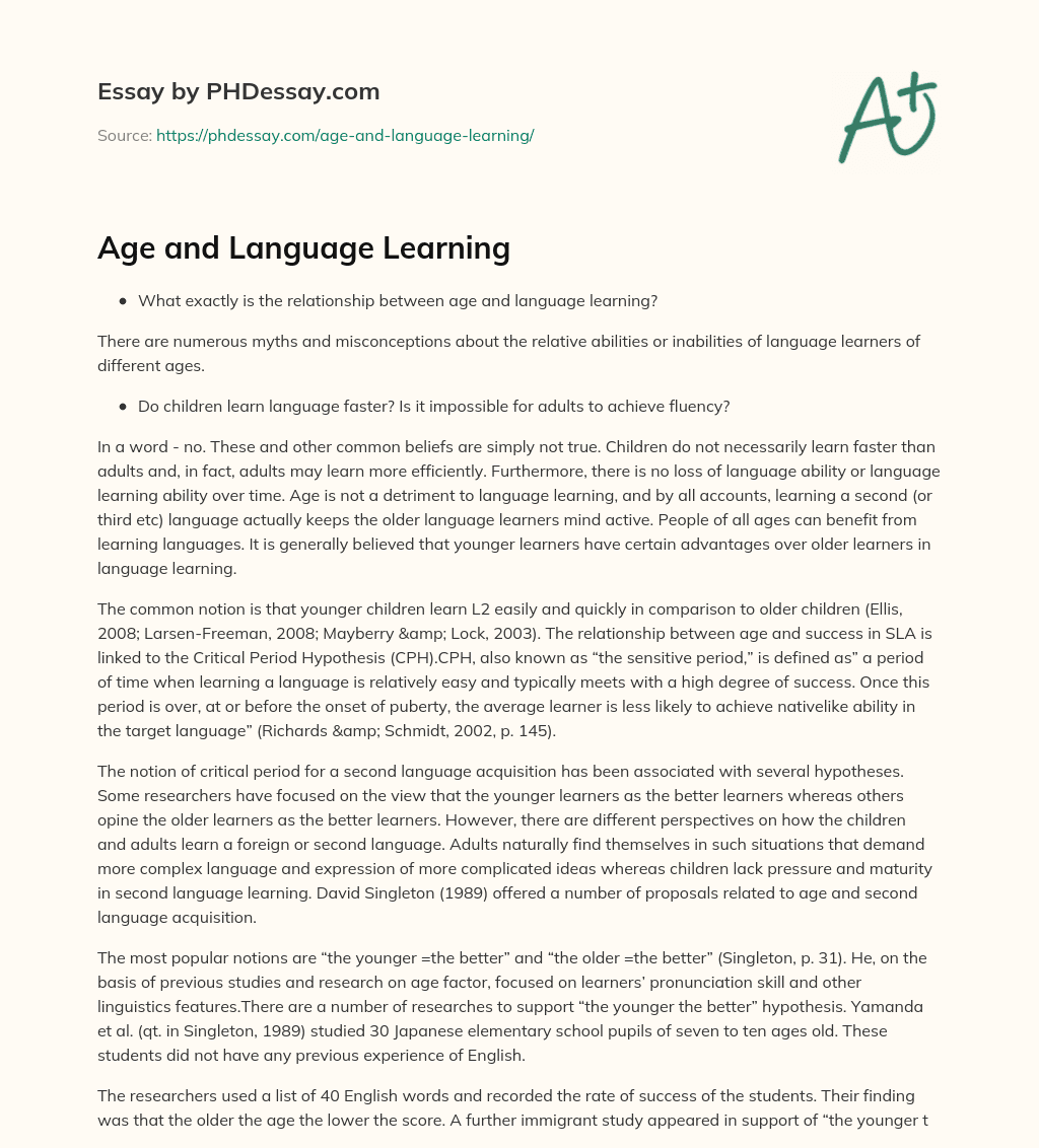 Age and Language Learning - PHDessay.com