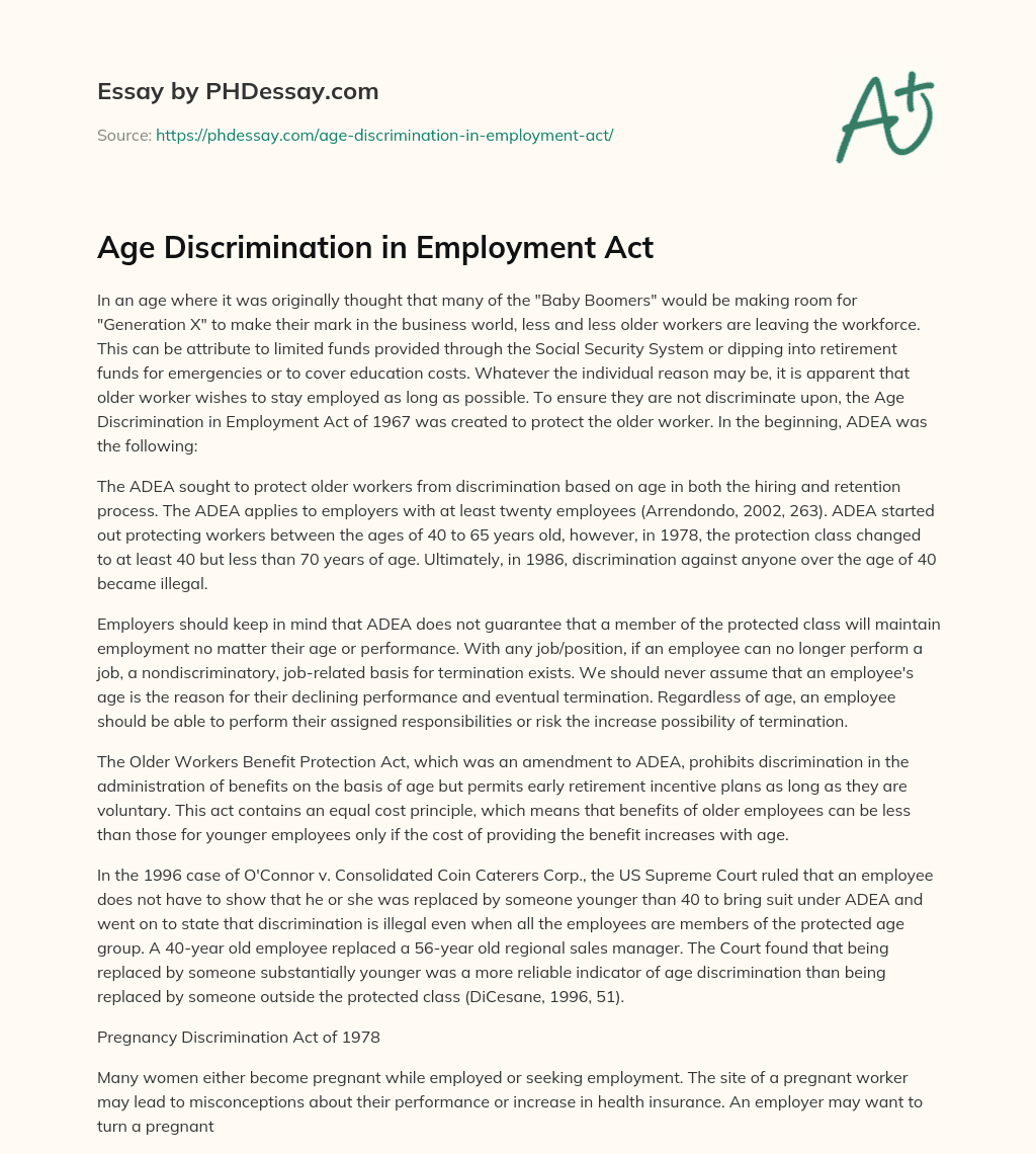 Age Discrimination in Employment Act - PHDessay.com