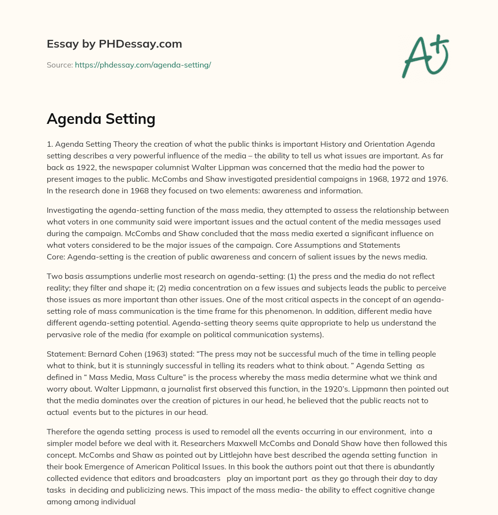 Agenda Setting - PHDessay.com