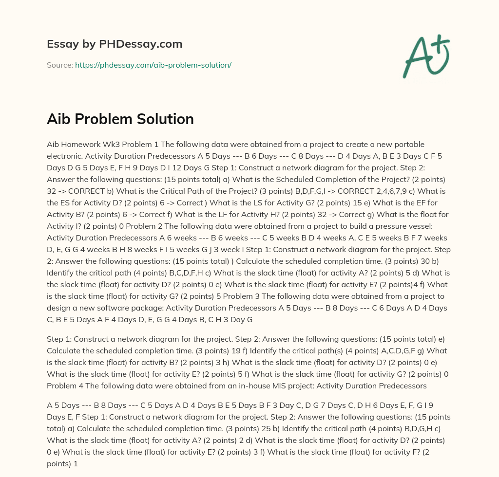 Aib Problem Solution (600 Words) - PHDessay.com