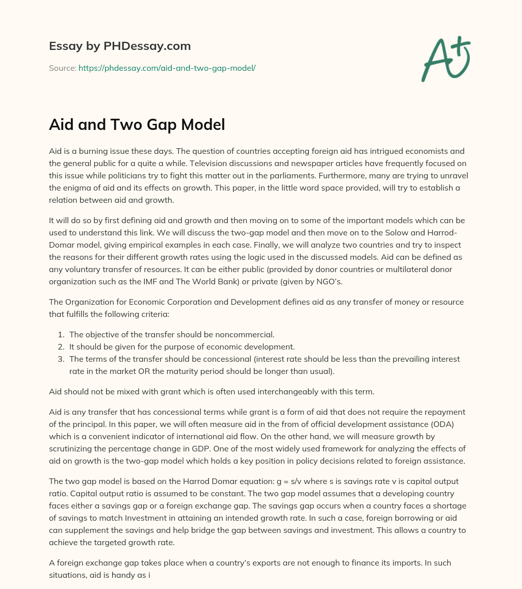 Aid and Two Gap Model - PHDessay.com