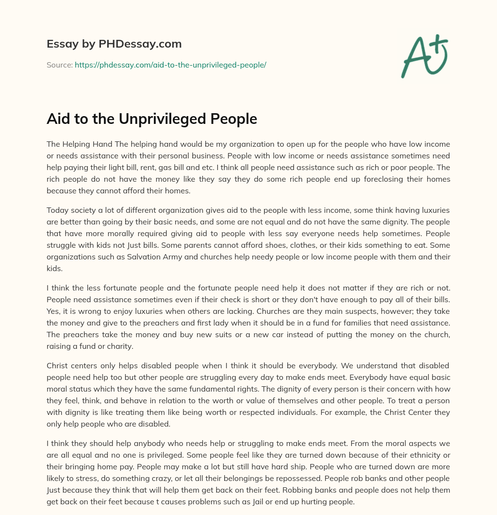 Aid to the Unprivileged People (500 Words) - PHDessay.com