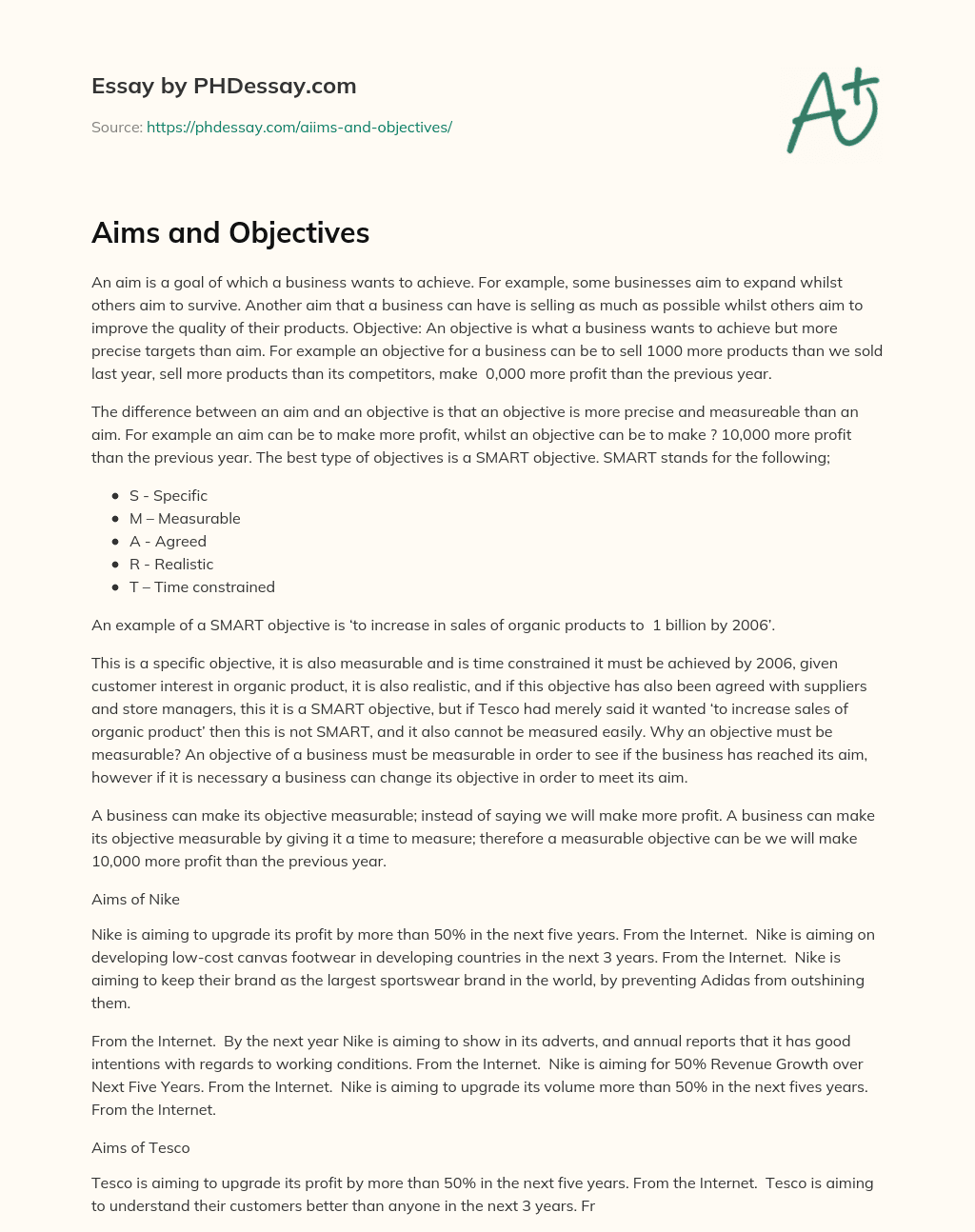 Aims and Objectives - PHDessay.com