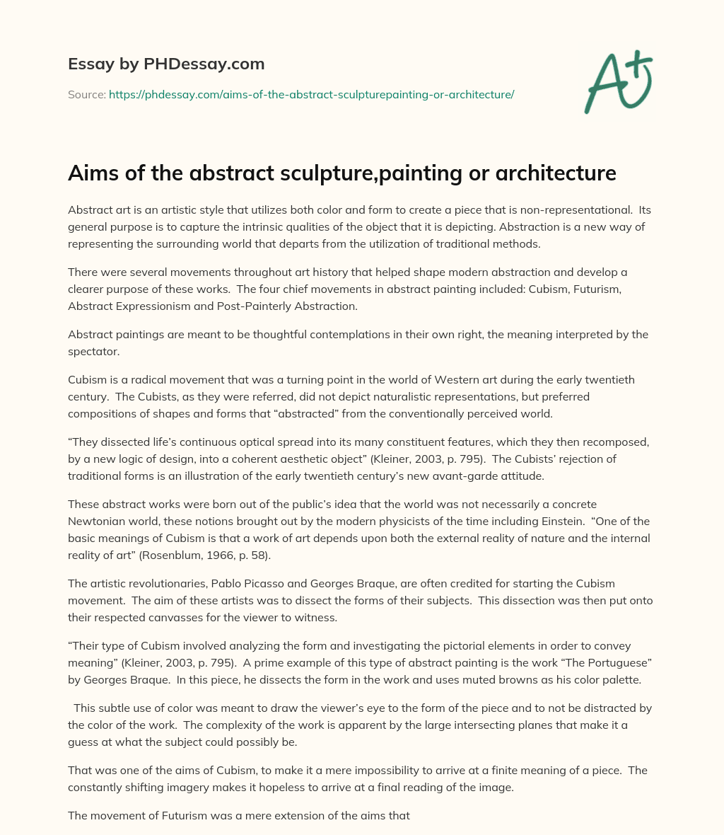 Aims of the abstract sculpture,painting or architecture - PHDessay.com