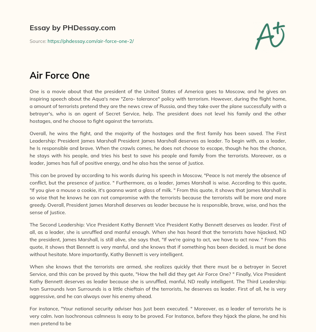 Air Force One - PHDessay.com