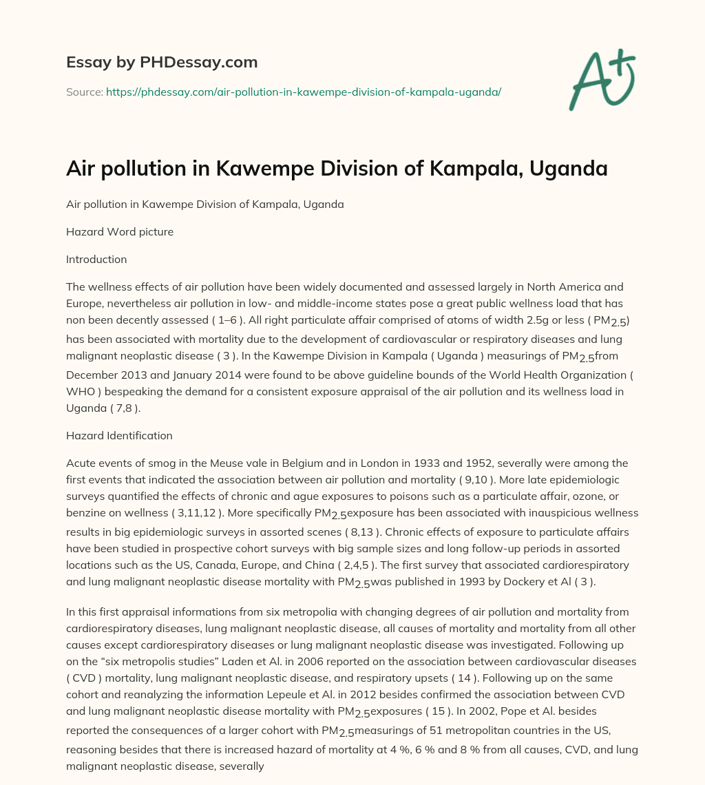 Air pollution in Kawempe Division of Kampala, Uganda - PHDessay.com