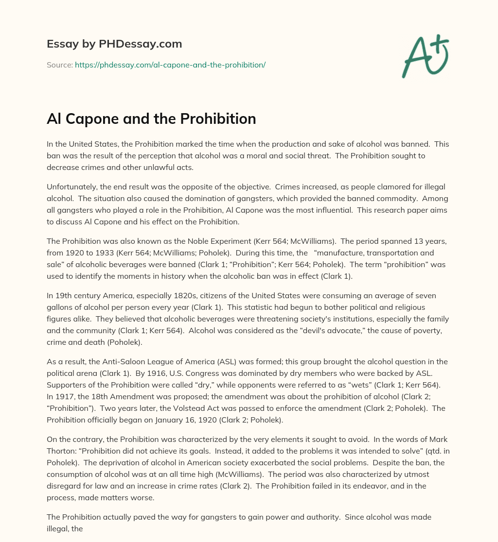 Al Capone And The Prohibition Essay Example - PHDessay.com