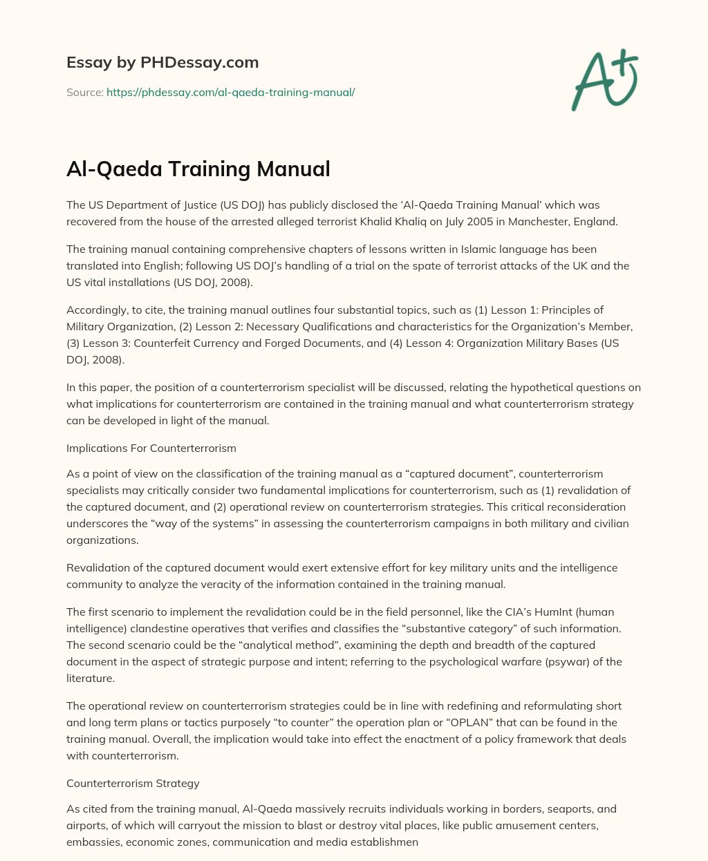 Al-Qaeda Training Manual - PHDessay.com