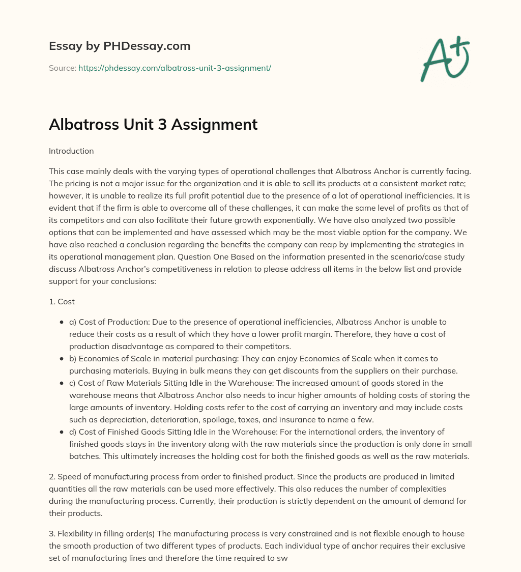 Albatross Unit 3 Assignment - PHDessay.com