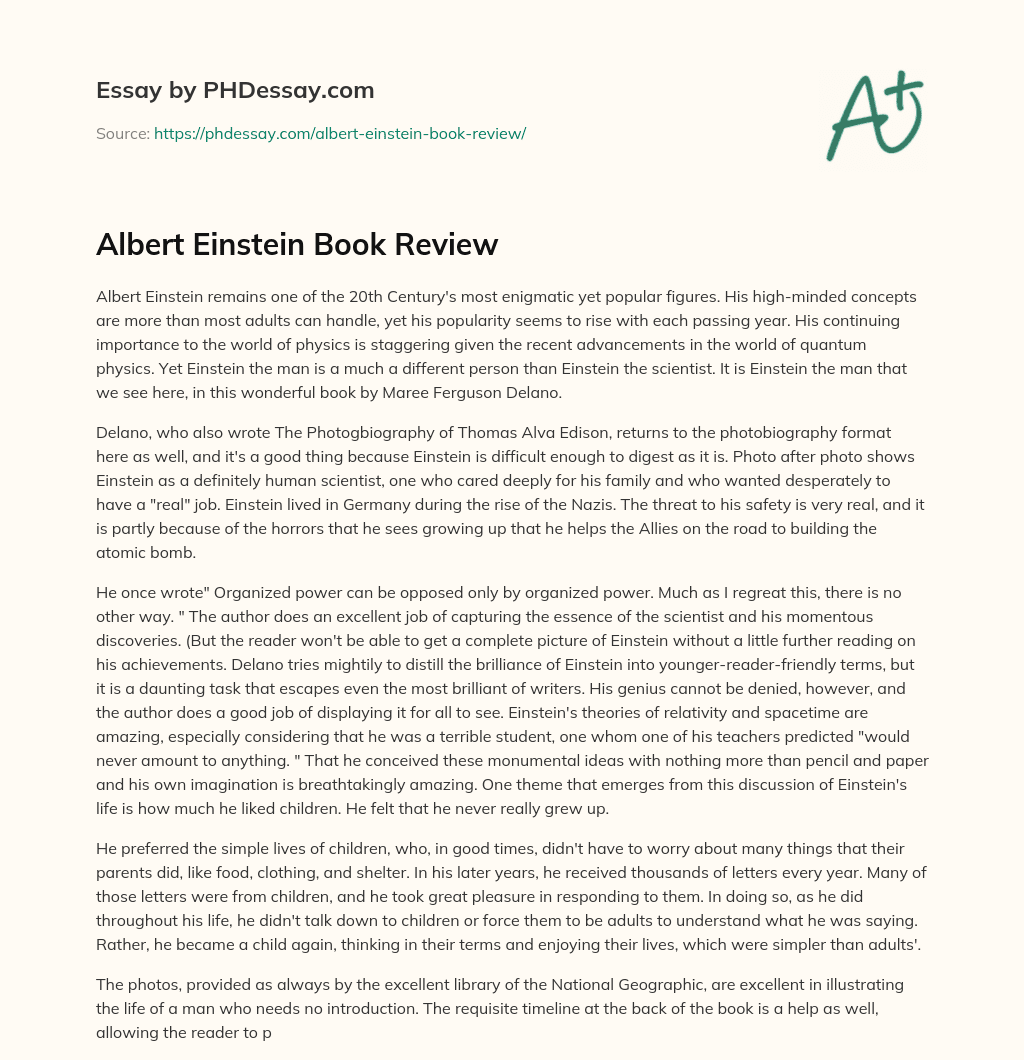 Albert Einstein Book Review - PHDessay.com