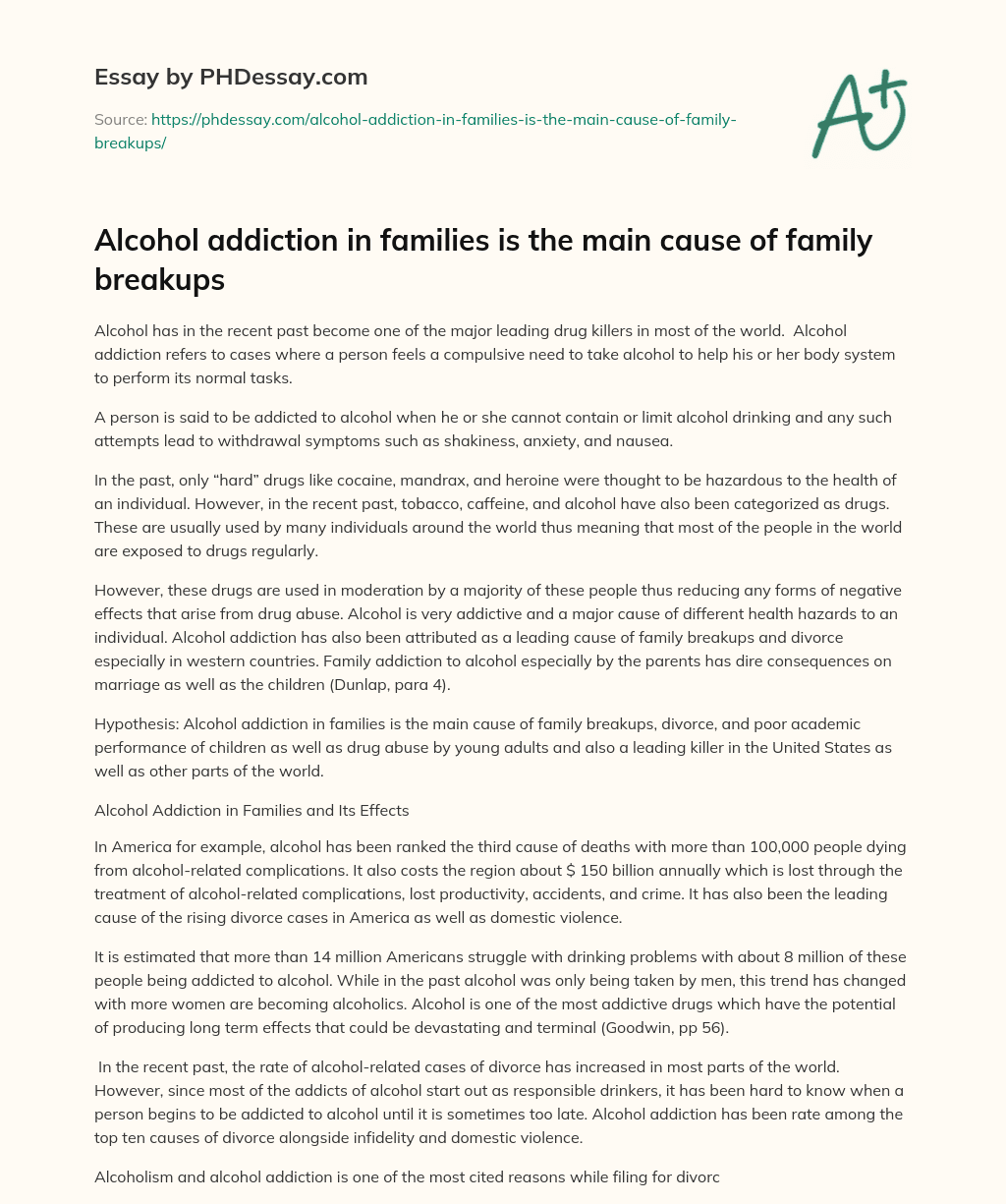 Alcohol addiction in families is the main cause of family breakups ...