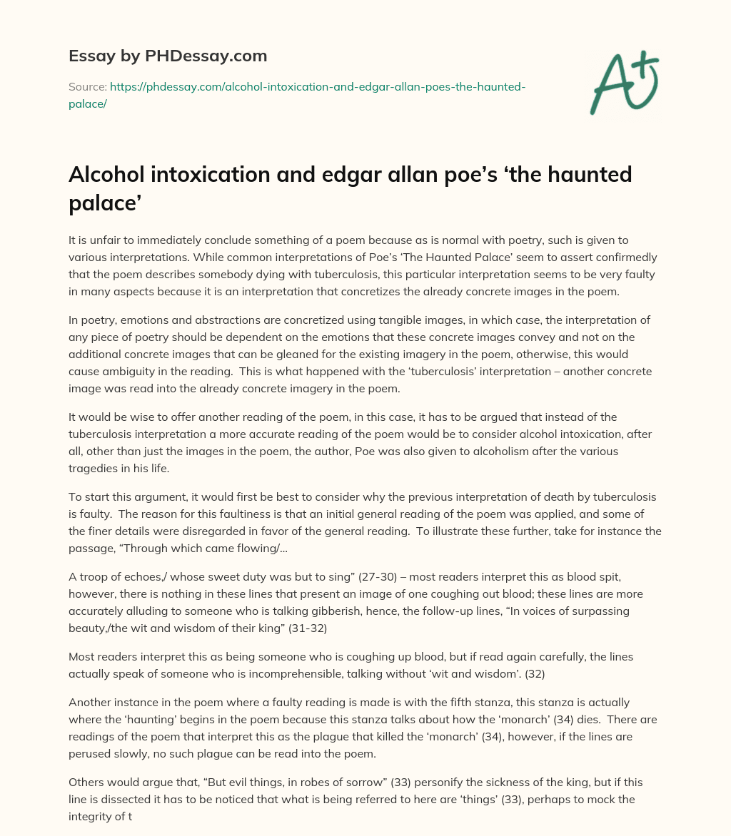 Alcohol Intoxication And Edgar Allan Poe’S ‘The Haunted Palace ...