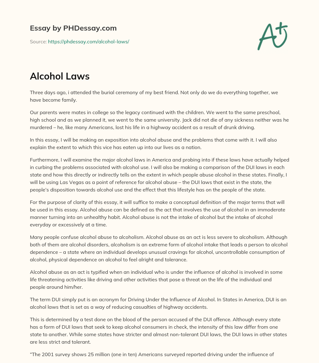 Alcohol Laws - PHDessay.com