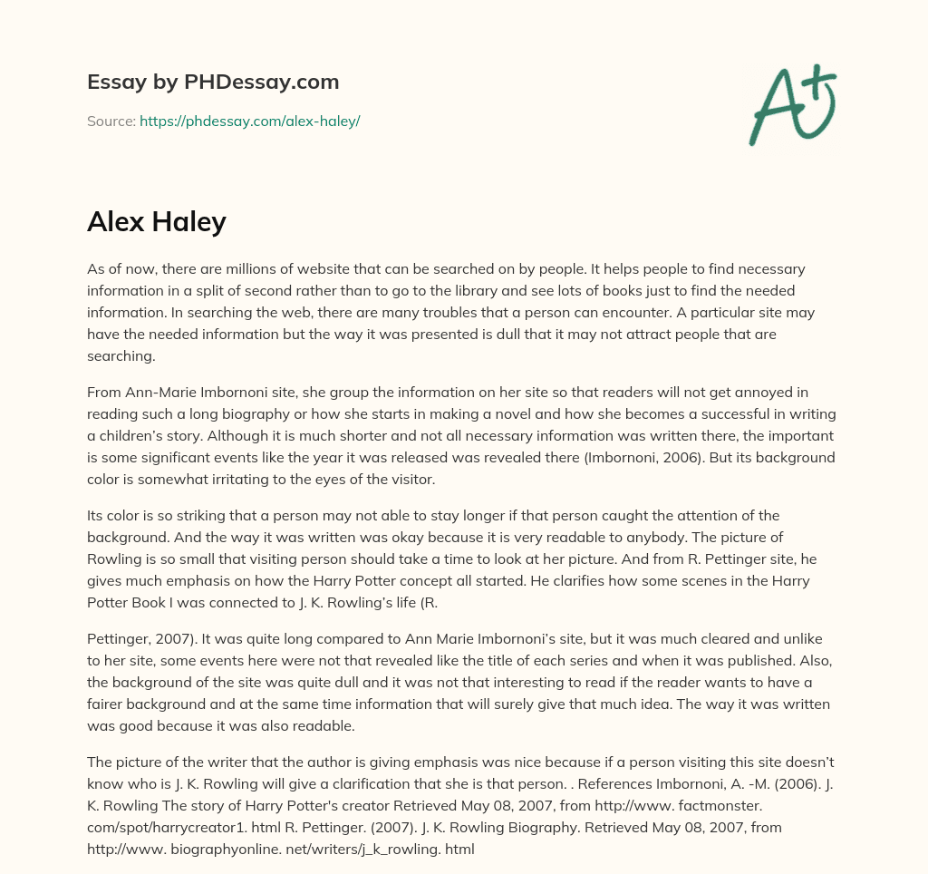 Alex Haley (400 Words) - PHDessay.com