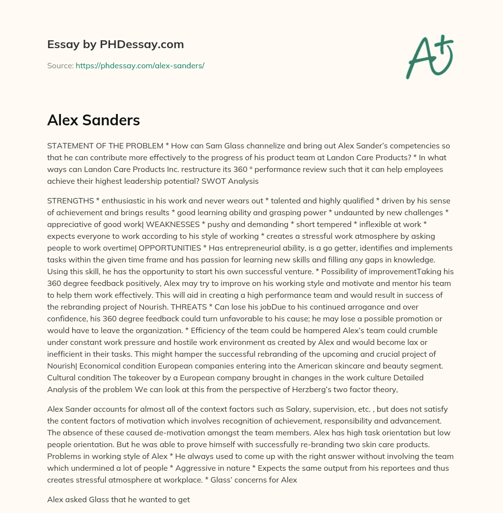 Alex Sanders - PHDessay.com