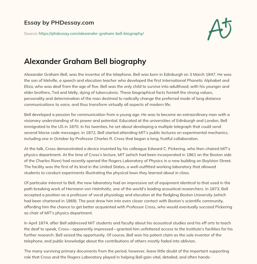 Alexander Graham Bell biography - PHDessay.com