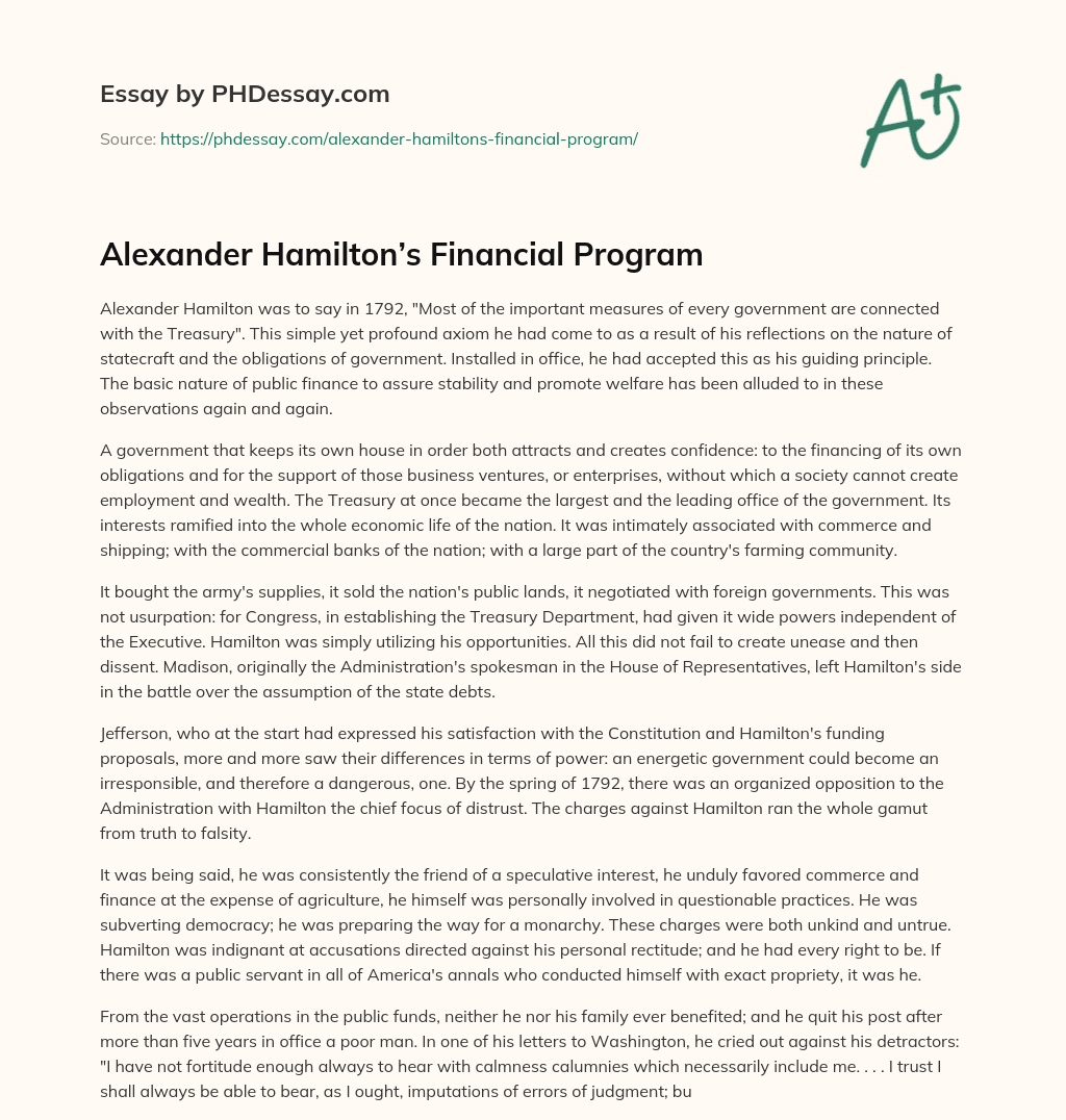 Alexander Hamilton’s Financial Program - PHDessay.com
