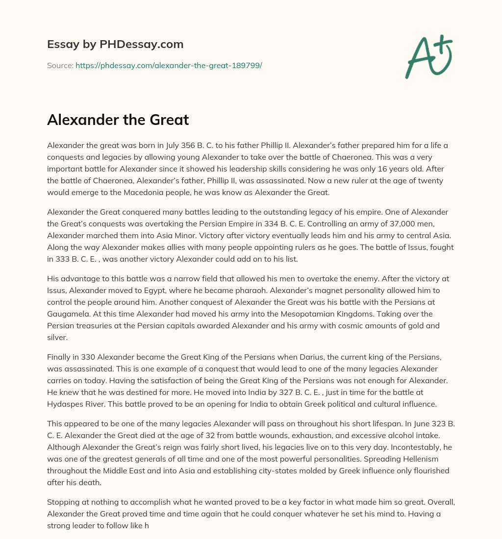 Alexander the Great (600 Words) - PHDessay.com