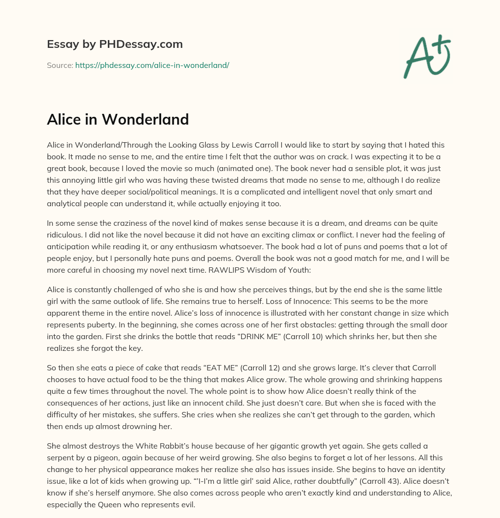 Alice in Wonderland - PHDessay.com