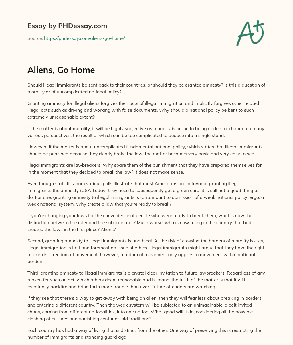 Aliens, Go Home - PHDessay.com