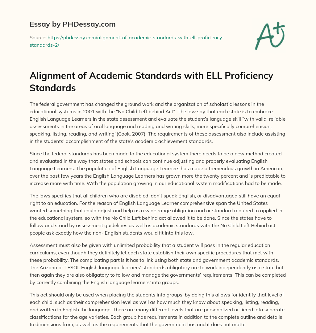 Alignment of Academic Standards with ELL Proficiency Standards ...