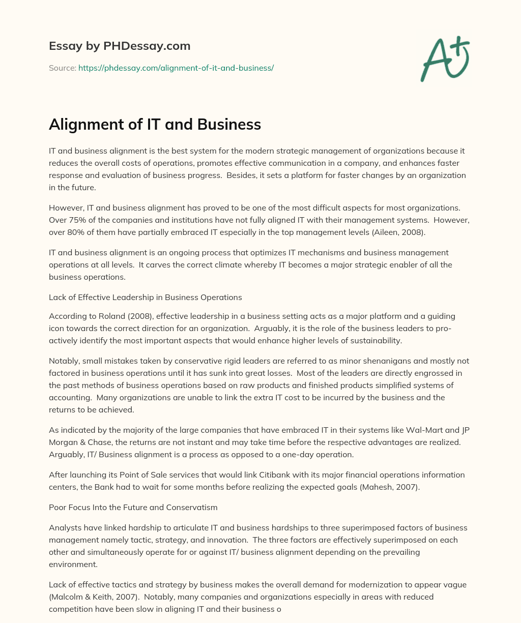 Alignment of IT and Business - PHDessay.com