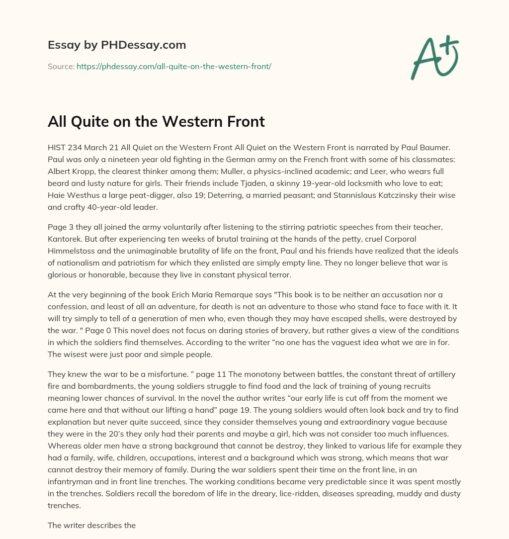 All Quite on the Western Front - PHDessay.com