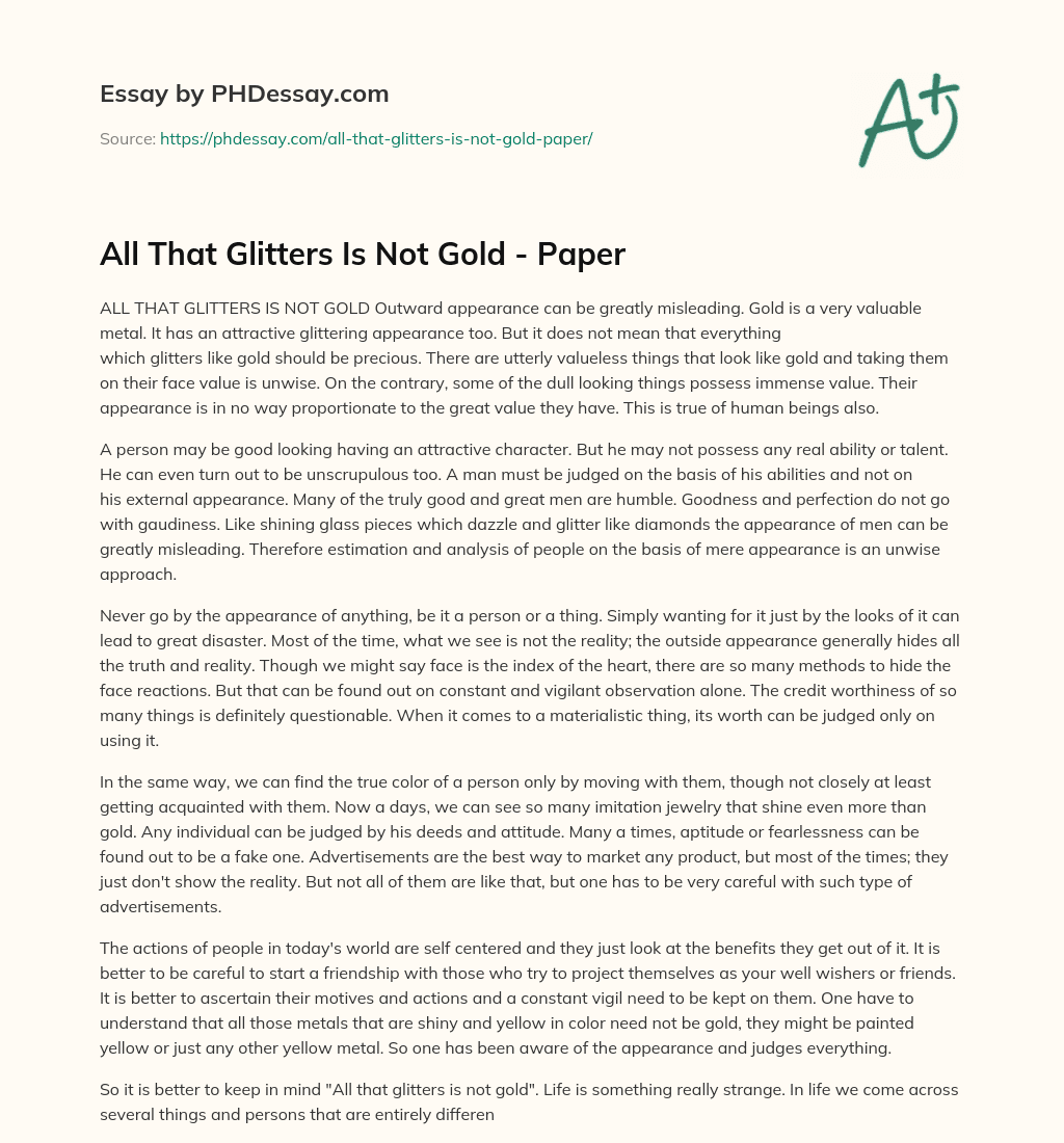 All That Glitters Is Not Gold - Paper - PHDessay.com