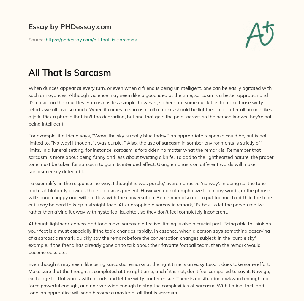 All That Is Sarcasm (500 Words) - PHDessay.com