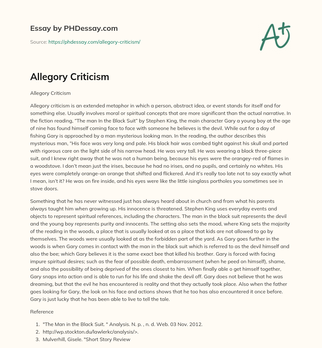 Allegory Criticism (600 Words) - PHDessay.com