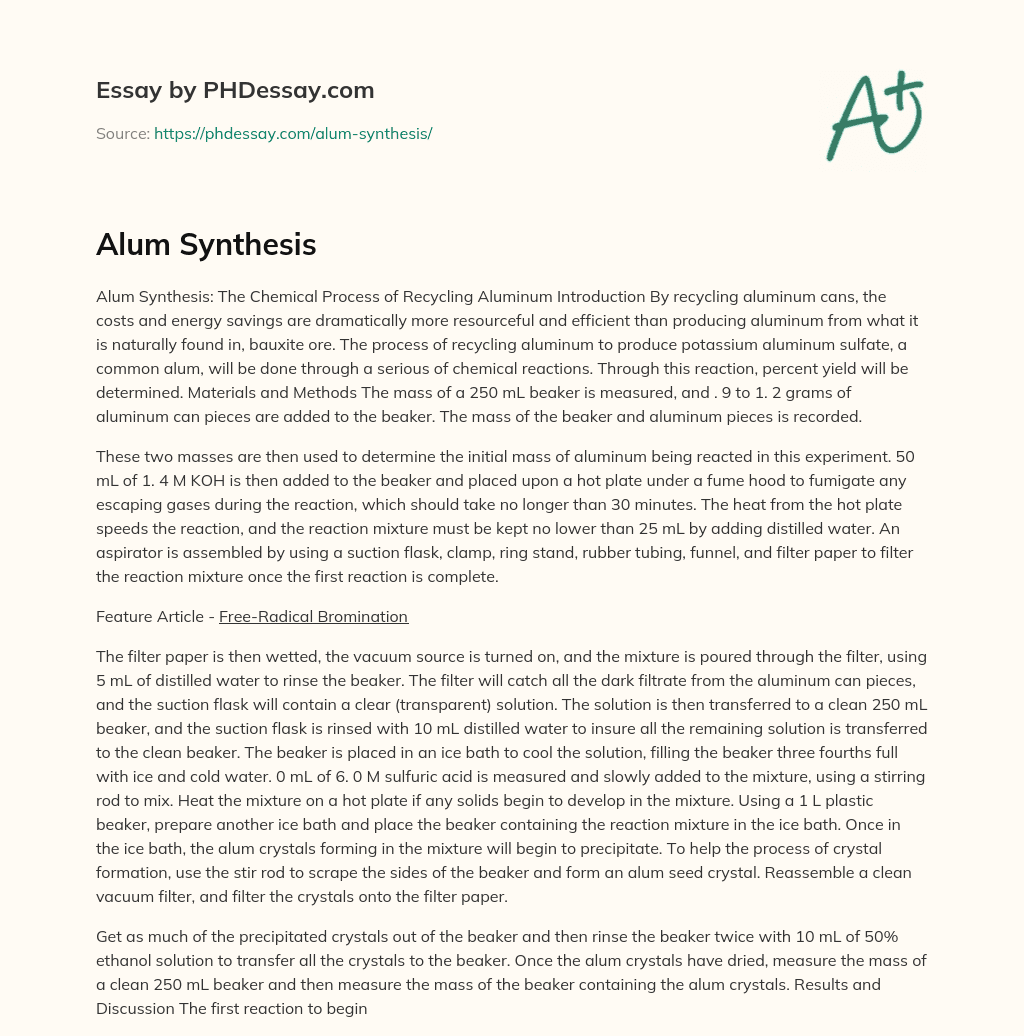 Alum Synthesis - PHDessay.com