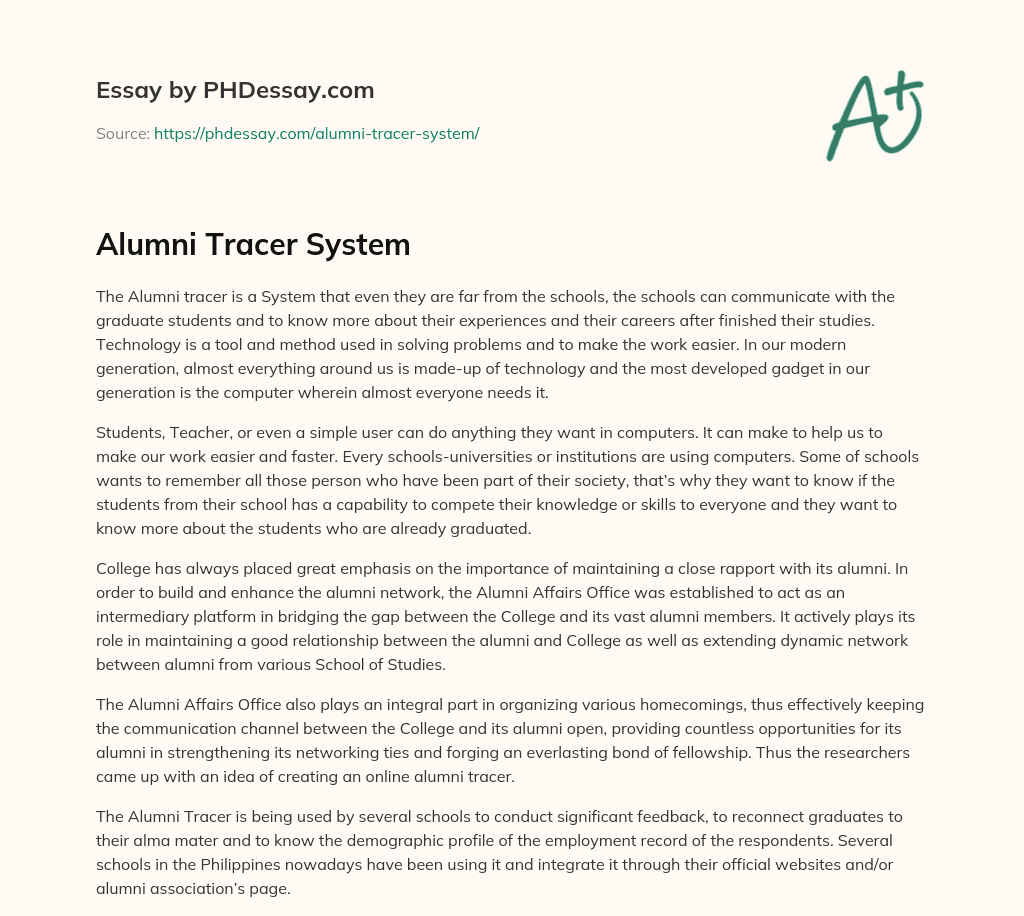 Alumni Tracer System Thesis Example (400 Words) - PHDessay.com