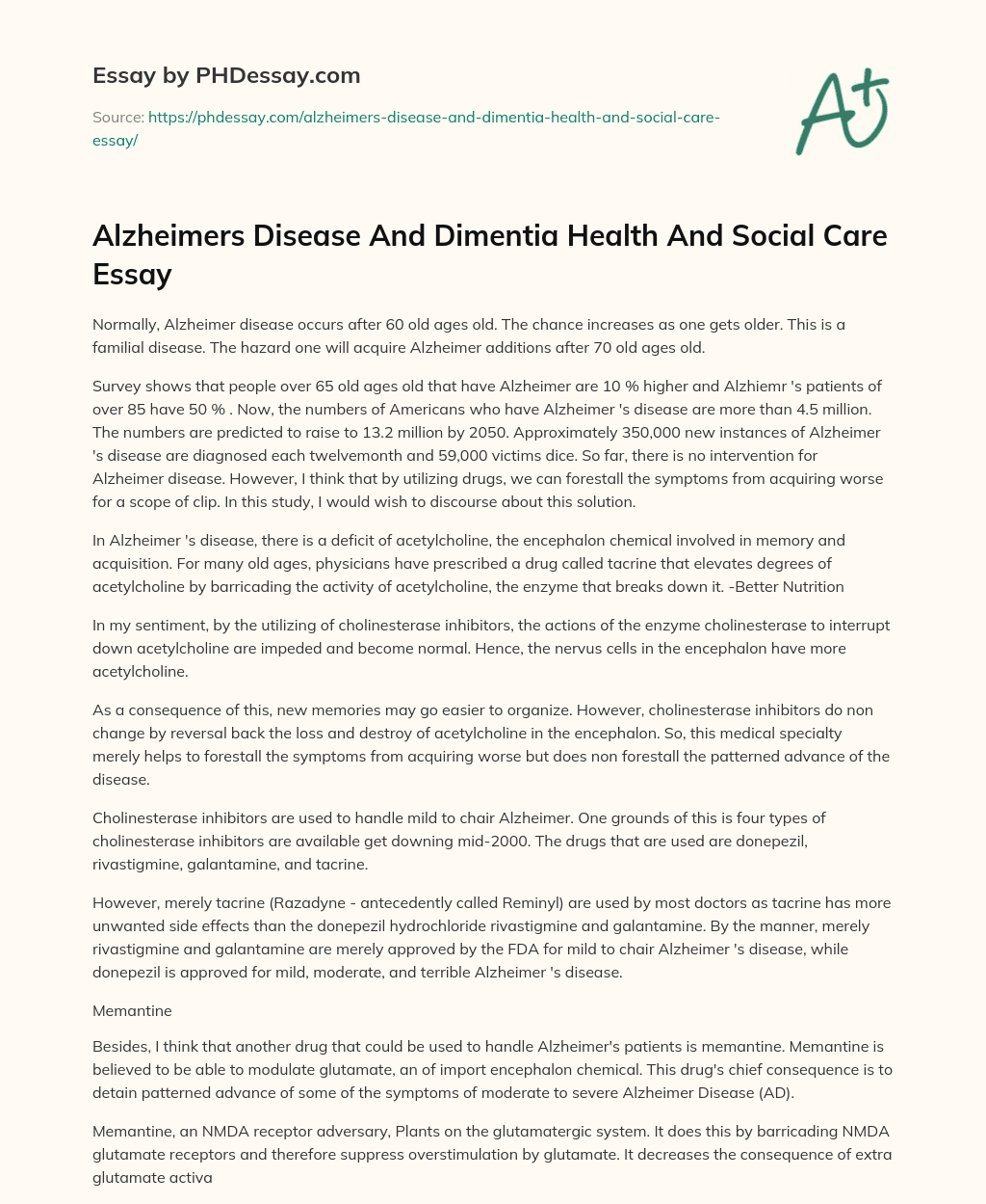 Alzheimers Disease And Dimentia Health And Social Care Essay - PHDessay.com